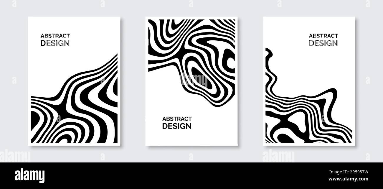 Black and white undulate lines posters set. Fluid wavy shapes banner ...