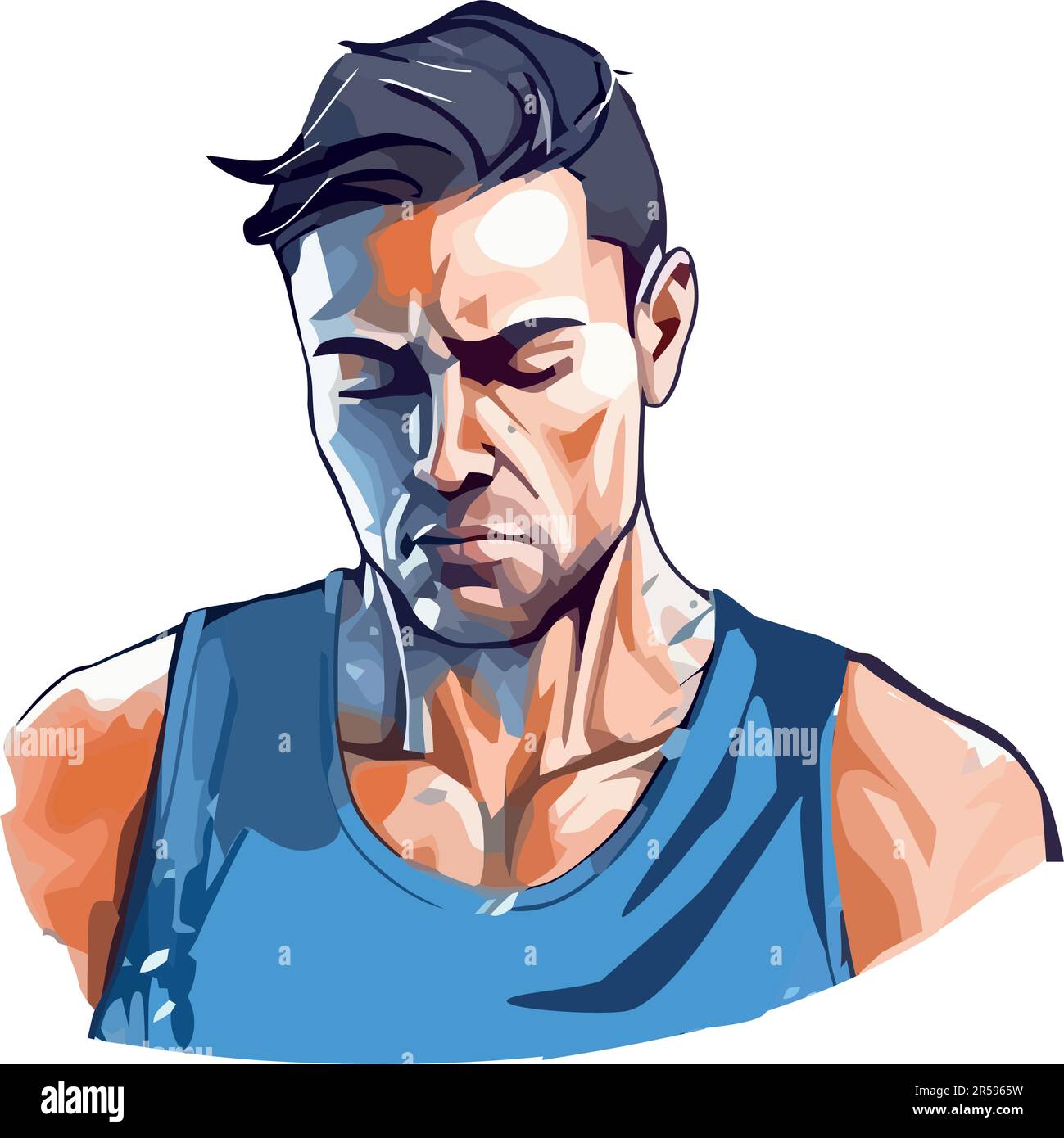 Muscular athlete looking sad in cartoon illustration Stock Vector Image ...