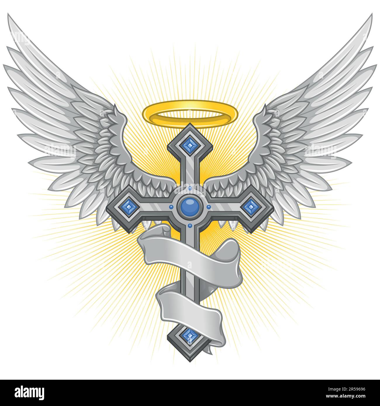Vector Design Of Winged Cross With Ribbon Heavenly Cross With Wings