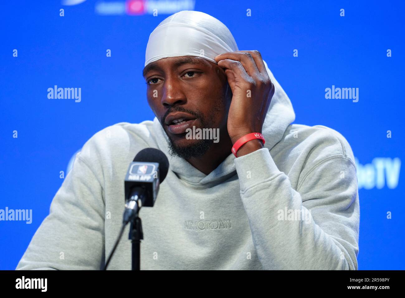 Miami Heat's Bam Adebayo speaks to reporters after Game 1 of the ...