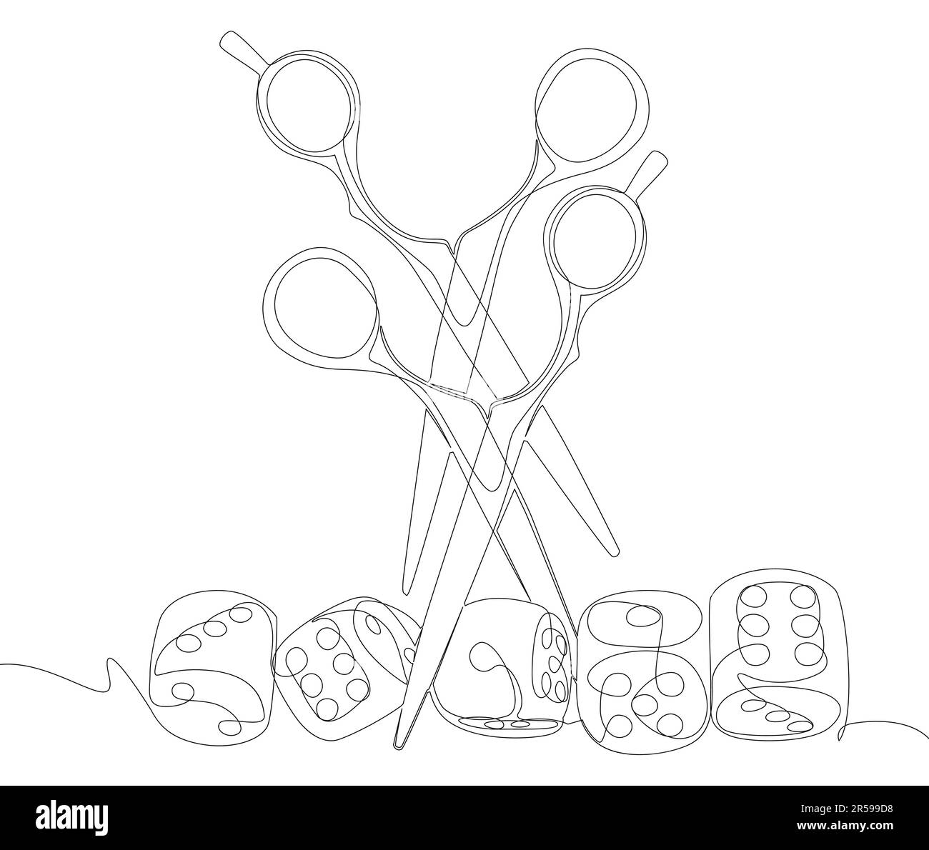 One continuous line of dice and scissor. Thin Line Illustration vector ...