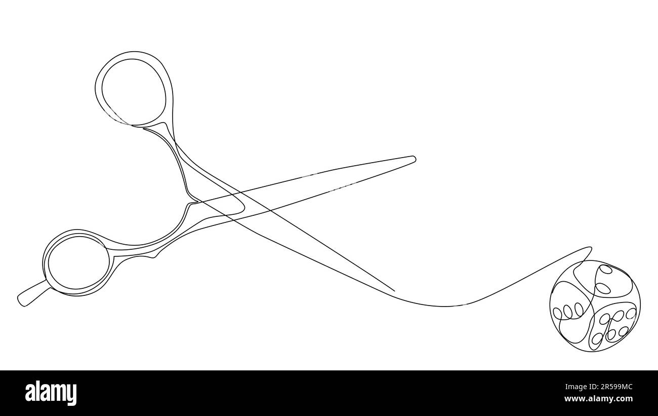 One continuous line of dice and scissor. Thin Line Illustration vector ...