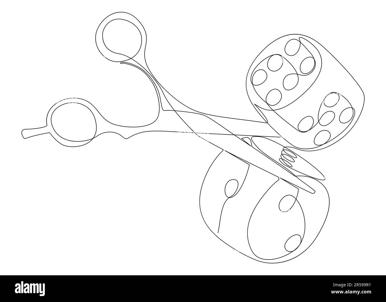 One continuous line of dice and scissor. Thin Line Illustration vector ...