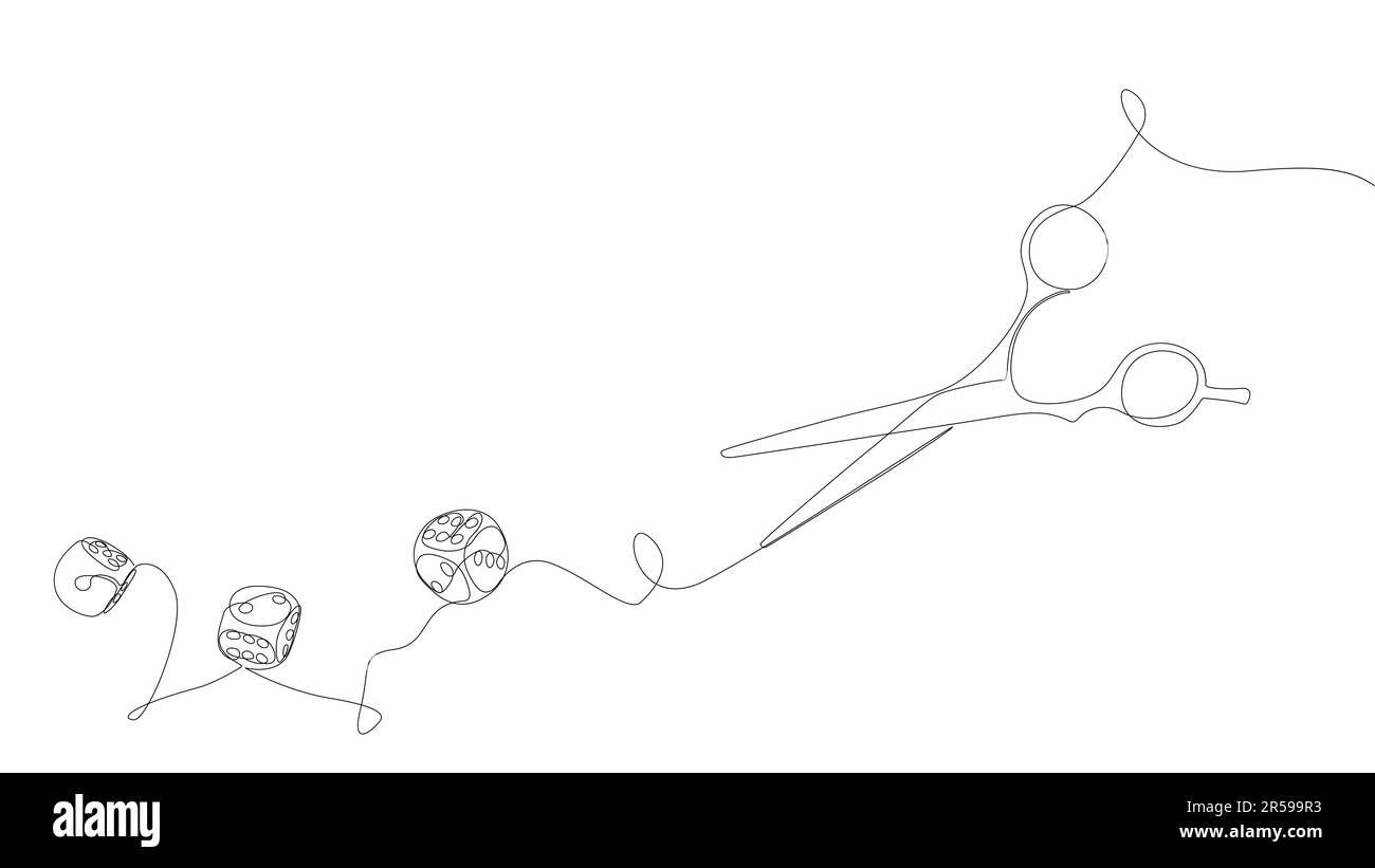 One continuous line of dice and scissor. Thin Line Illustration vector ...
