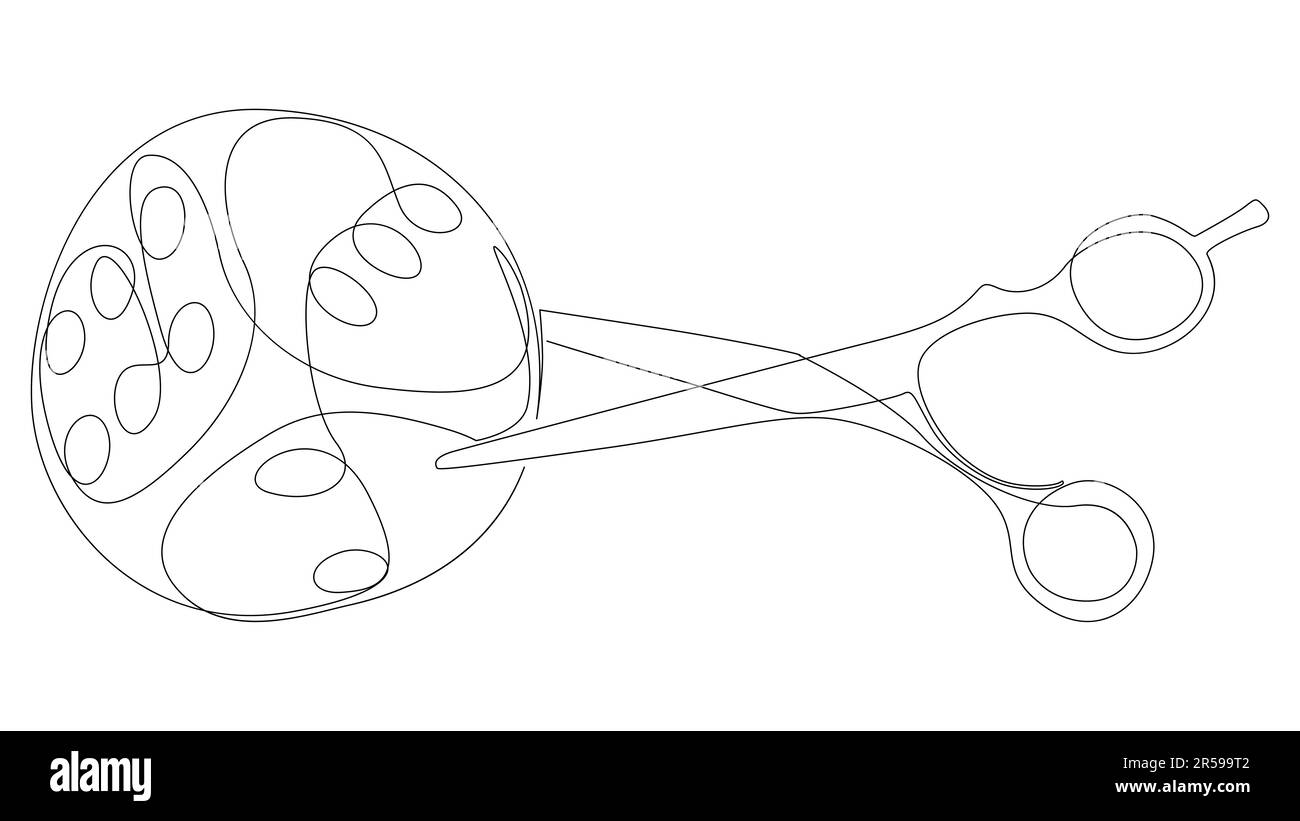 One continuous line of dice and scissor. Thin Line Illustration vector ...