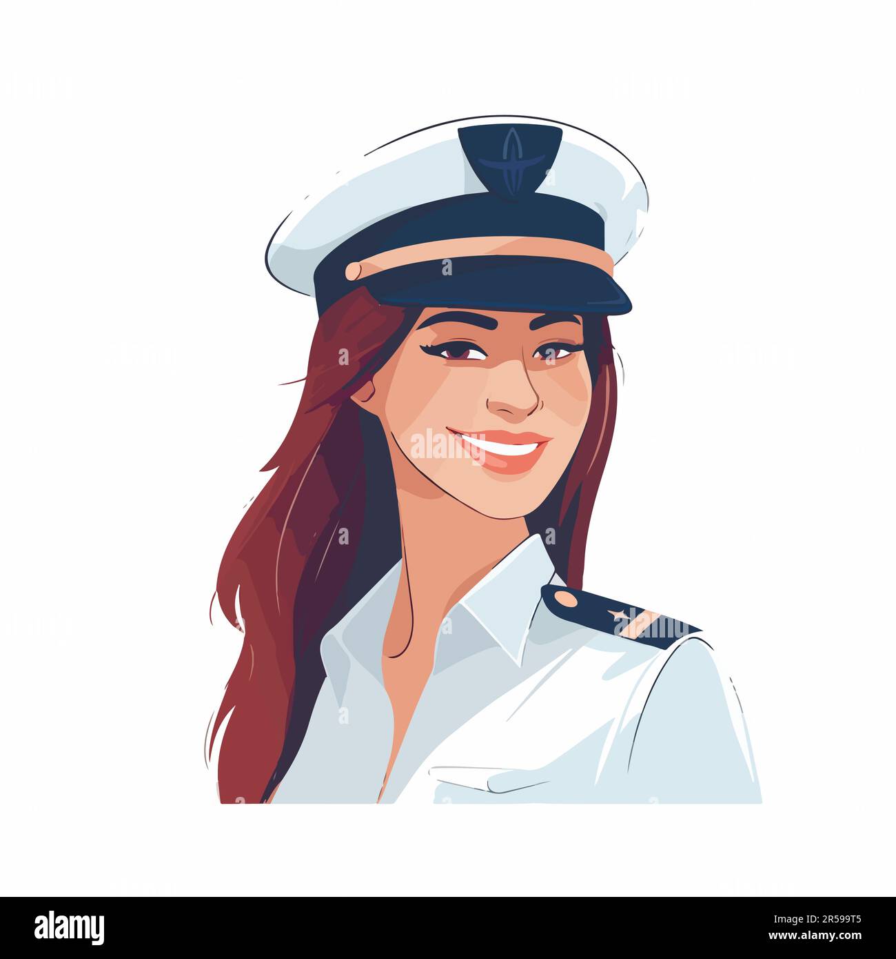 Smiling Young Woman Pilot Captain Of Passenger Plane Isolated Flat