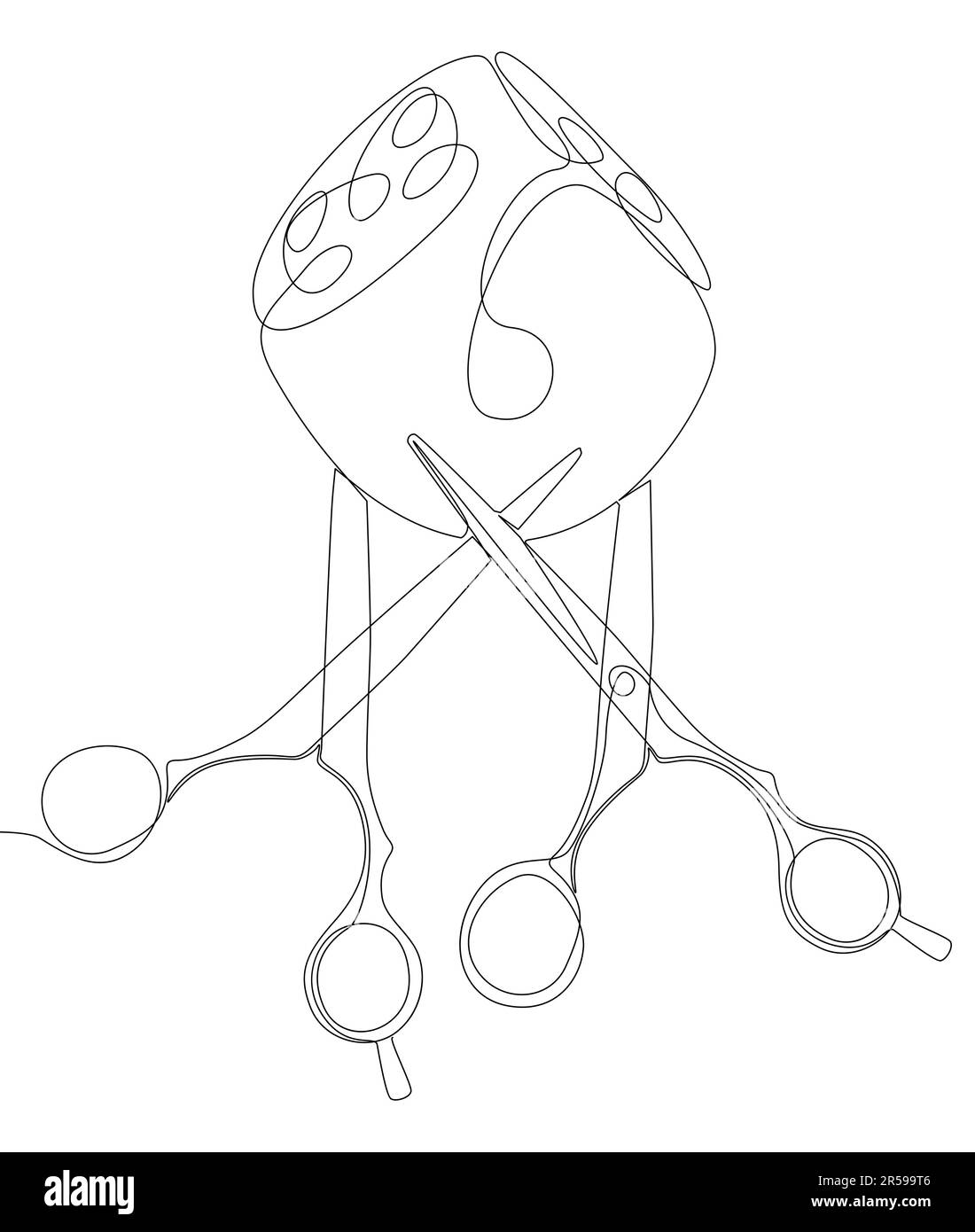 One continuous line of dice and scissor. Thin Line Illustration vector ...