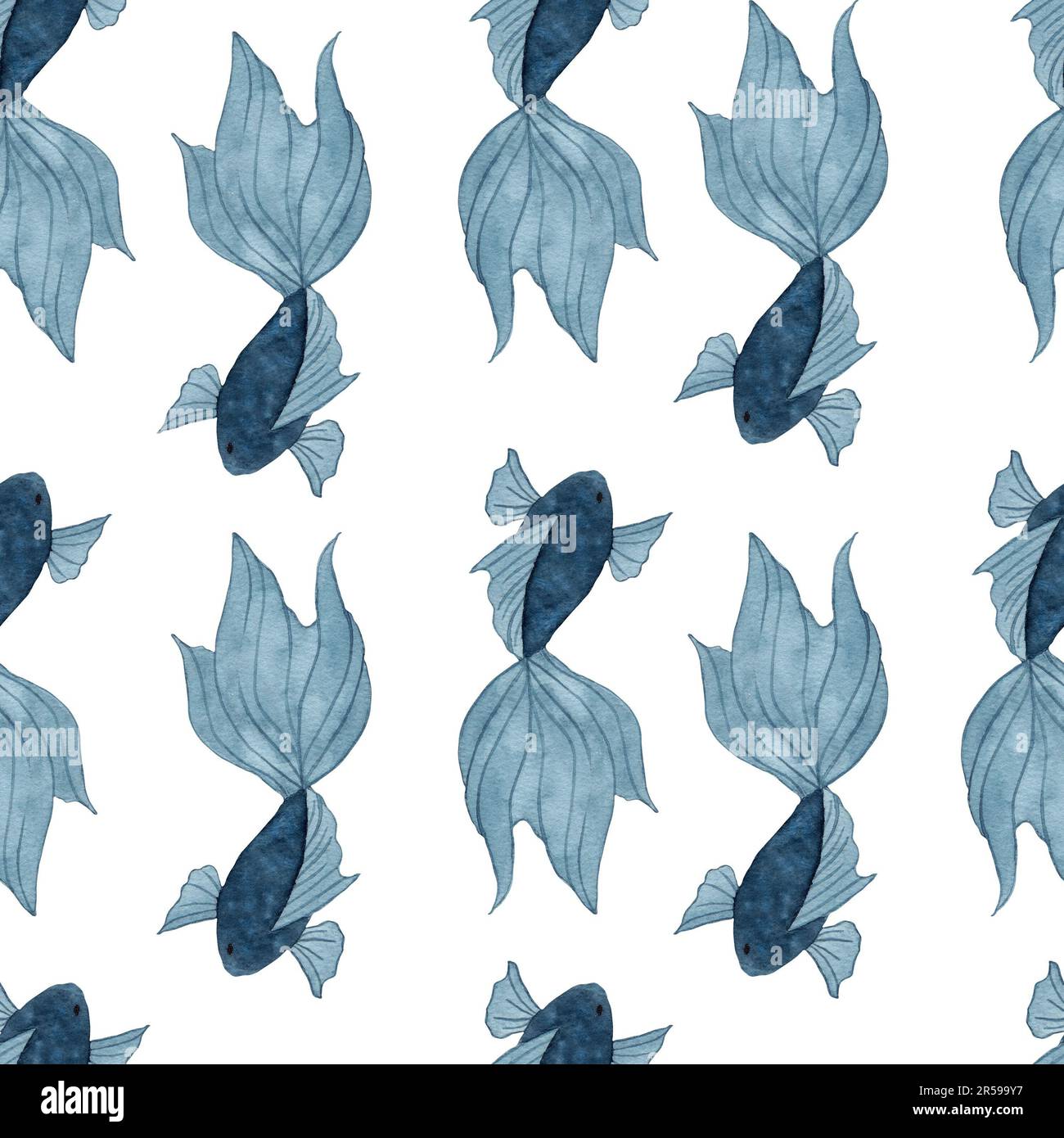 Seamless pattern of sea blue fish. Simple, stylized style. Hand drawn ...