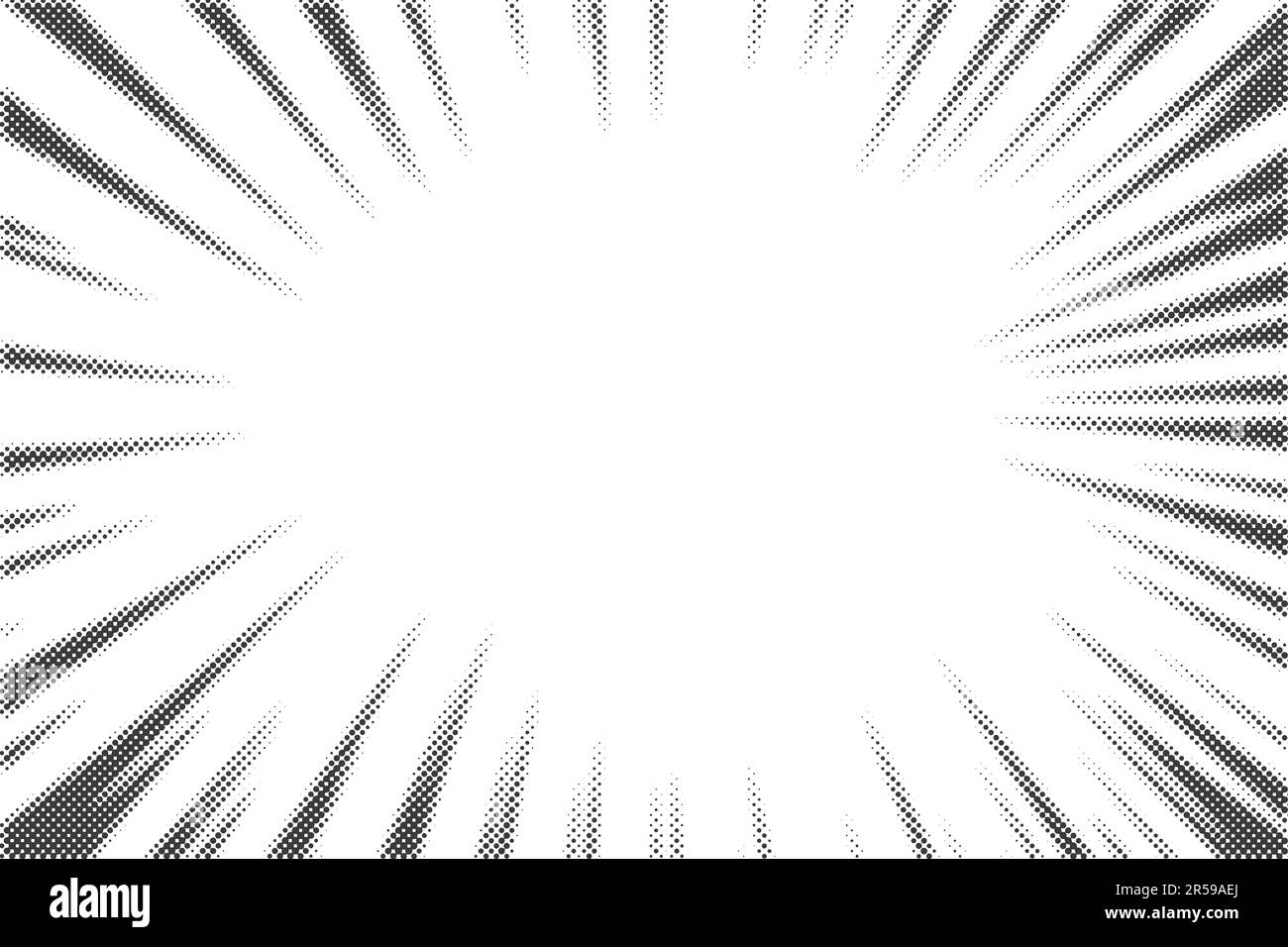 Radial halftone lines background. Comic manga dotted pattern. Cartoon zoom effect with sunrays ...