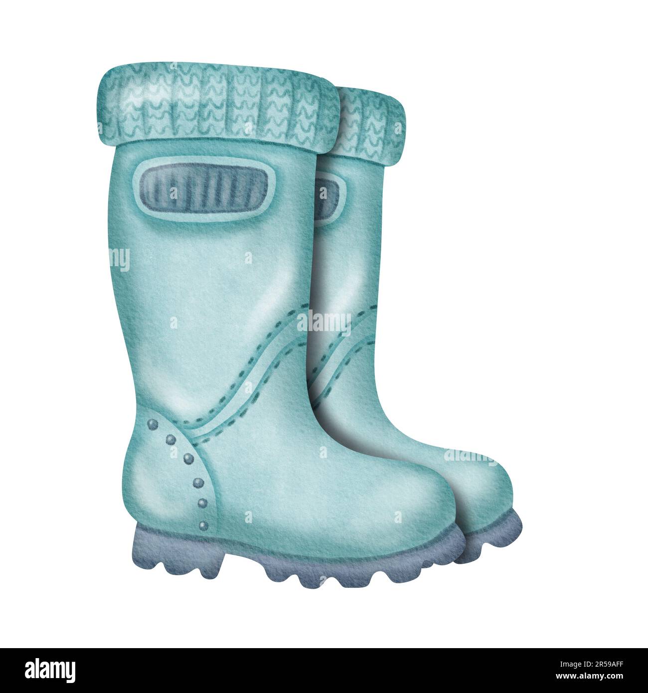A pair of blue rubber boots with a twist Hand drawn pastel digital ...