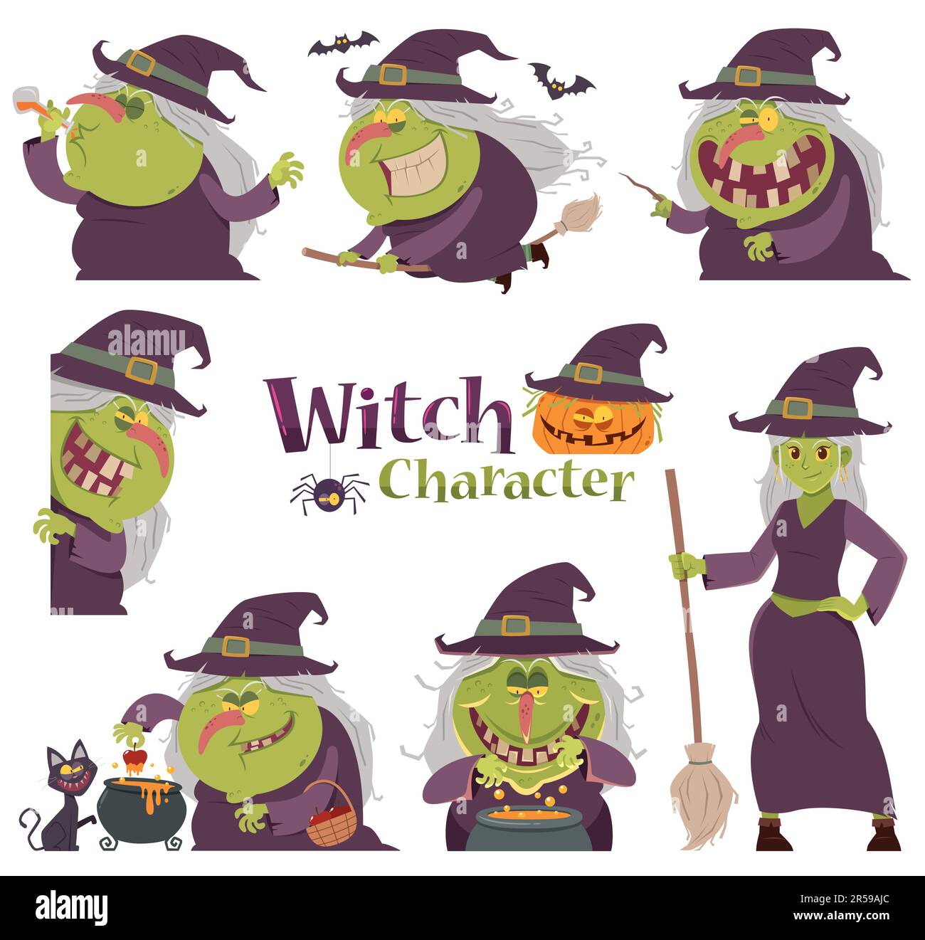 Vector illustration of Cartoon Set Witch characters Stock Vector Image ...