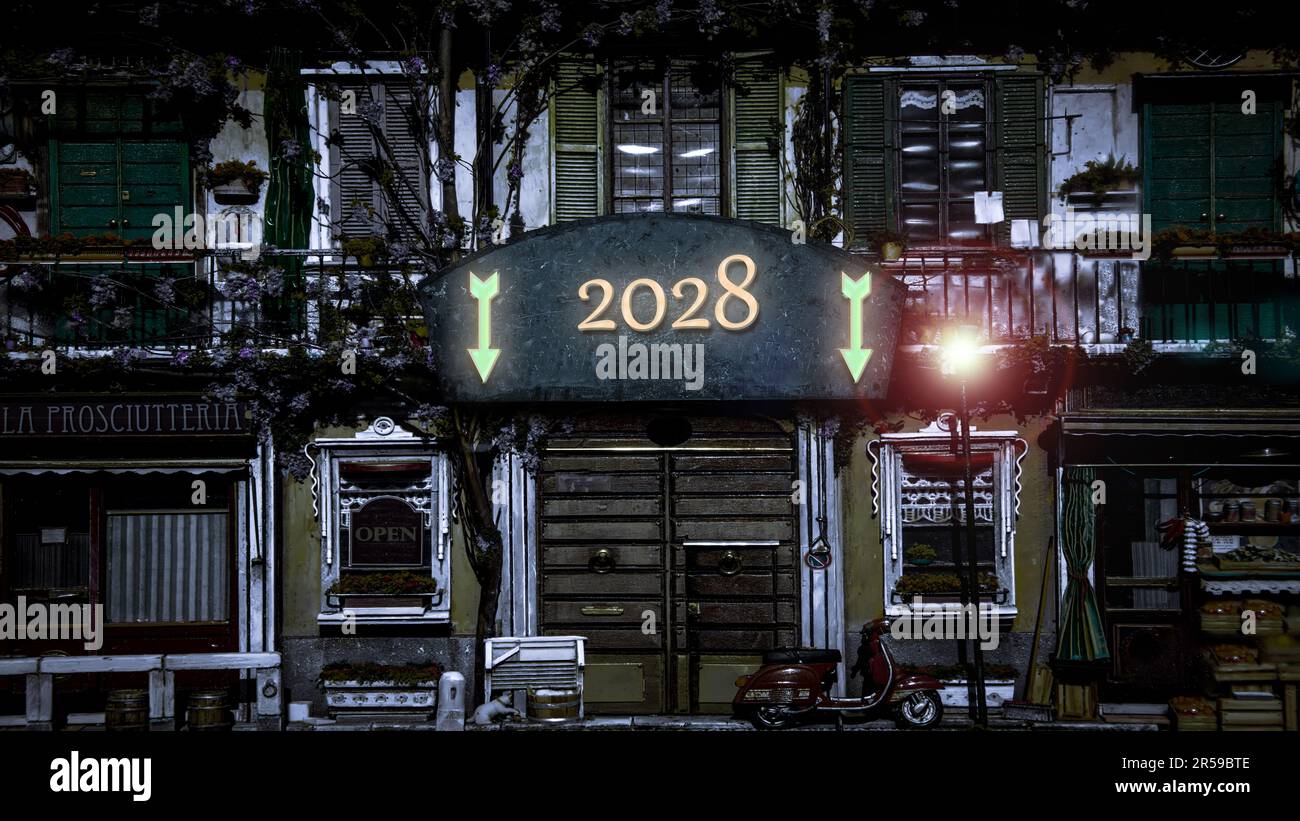 Image of a signpost pointing in the direction of the year 2028 Stock ...