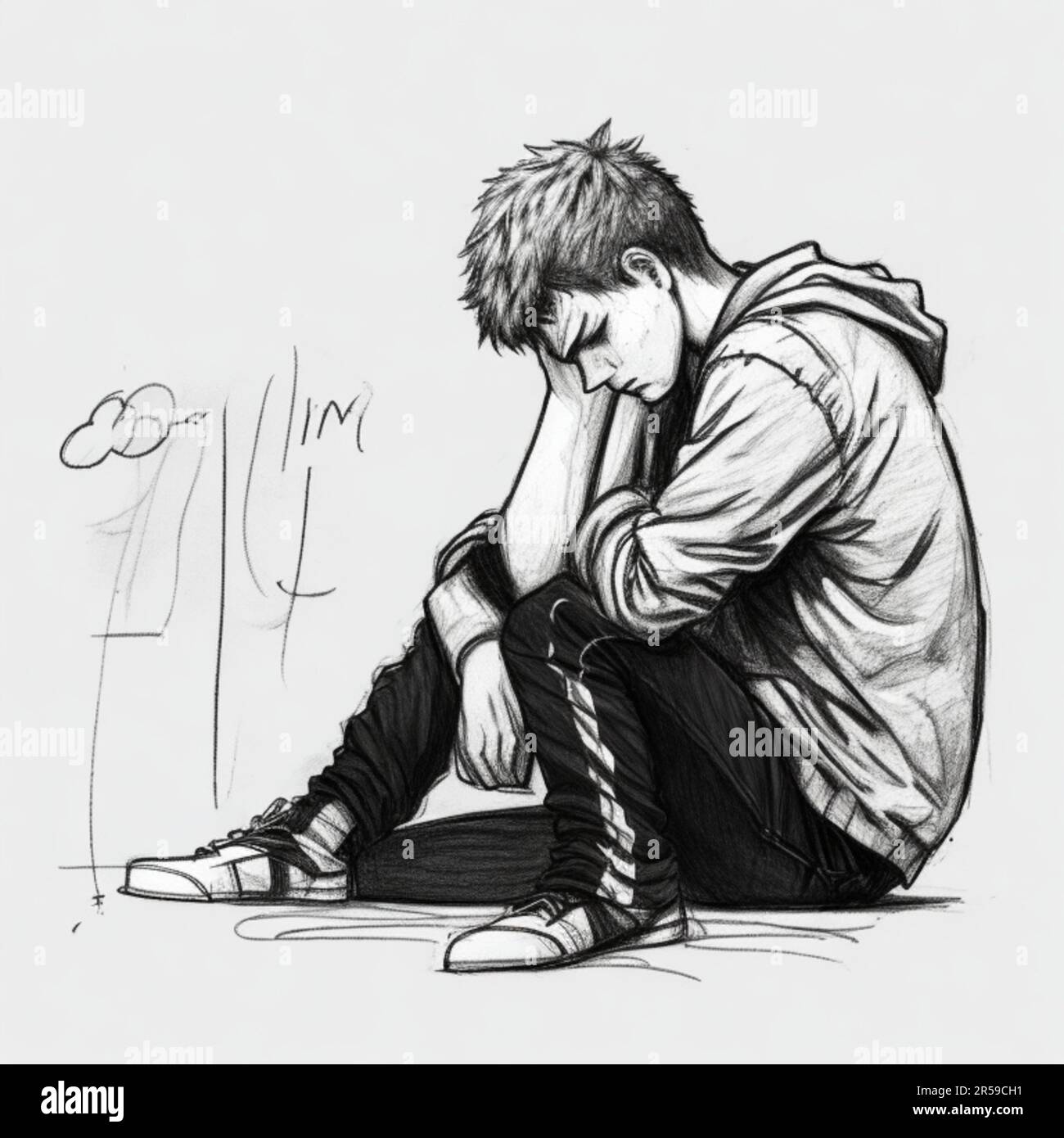 Cartoon draw with line art of young woman alone has a problem with ...