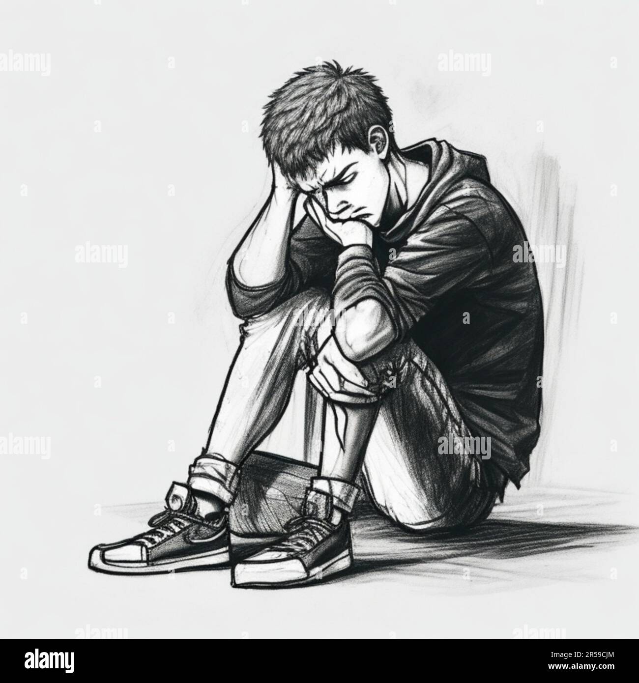 Cartoon draw with line art of young woman alone has a problem with ...