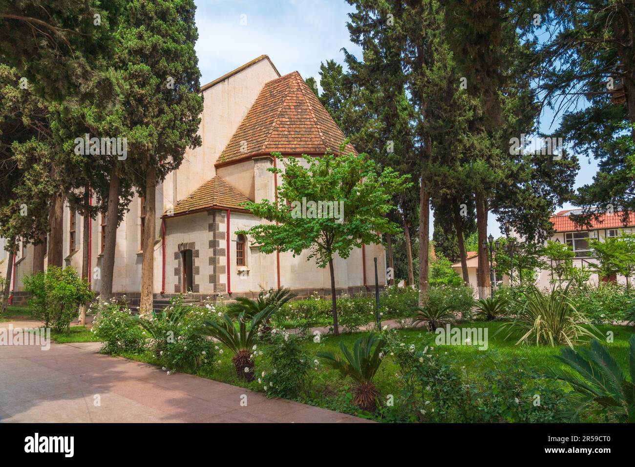 Old Lutheran church in Shamkir city, built in 1909. Western Azerbaijan ...