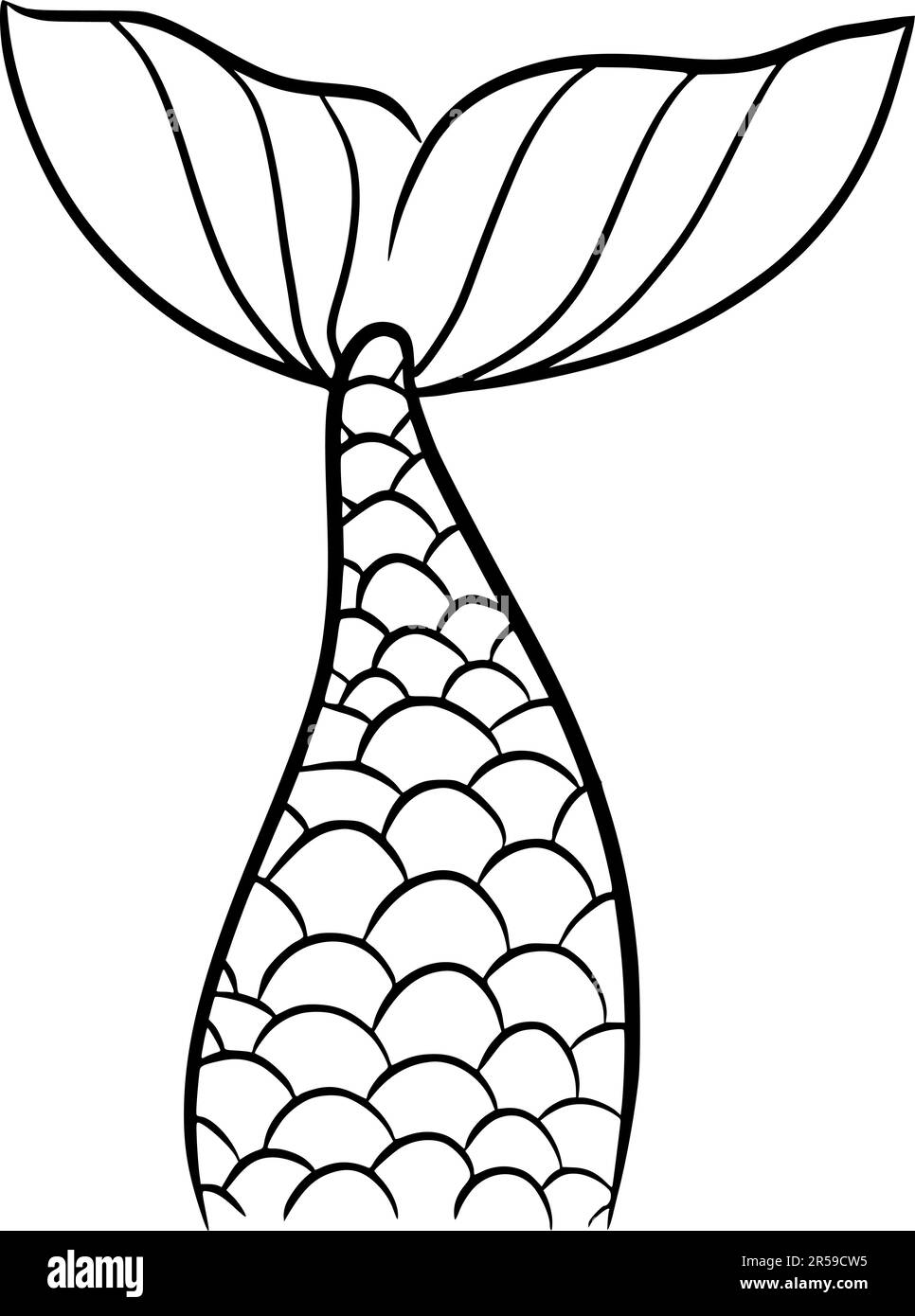 Mermaid tail cute vector icon. Line sea fish hand drawn silhouette ...