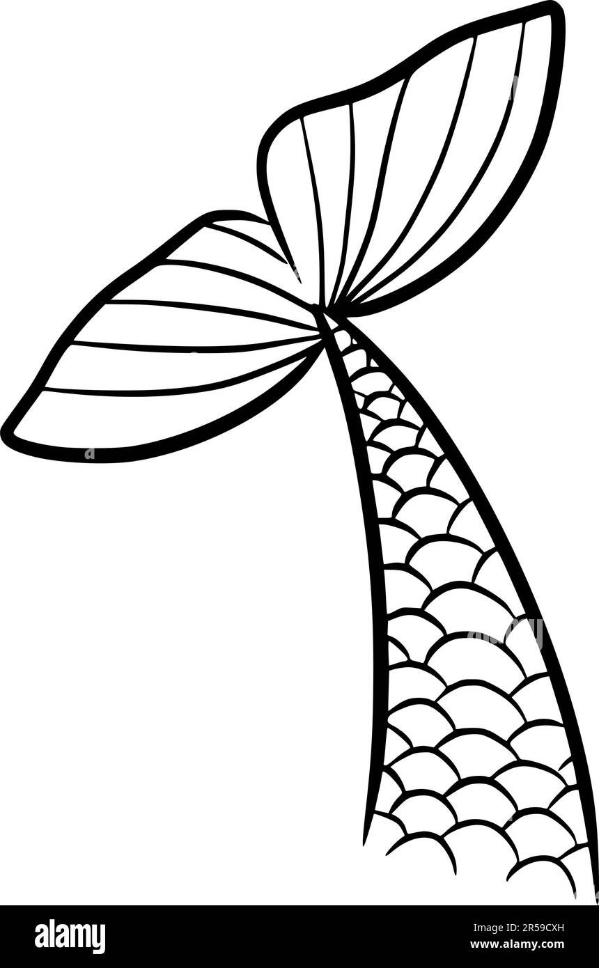 Mermaid tail cute vector icon. Line sea fish hand drawn silhouette ...