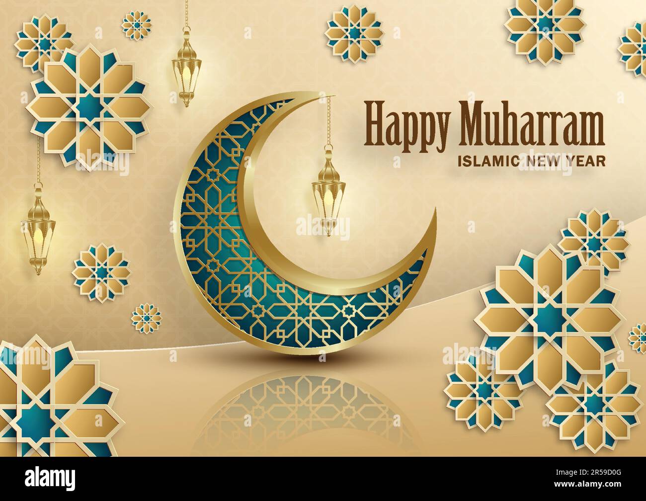 Happy Muharram, the Islamic New Year, new Hijri year design with gold ...