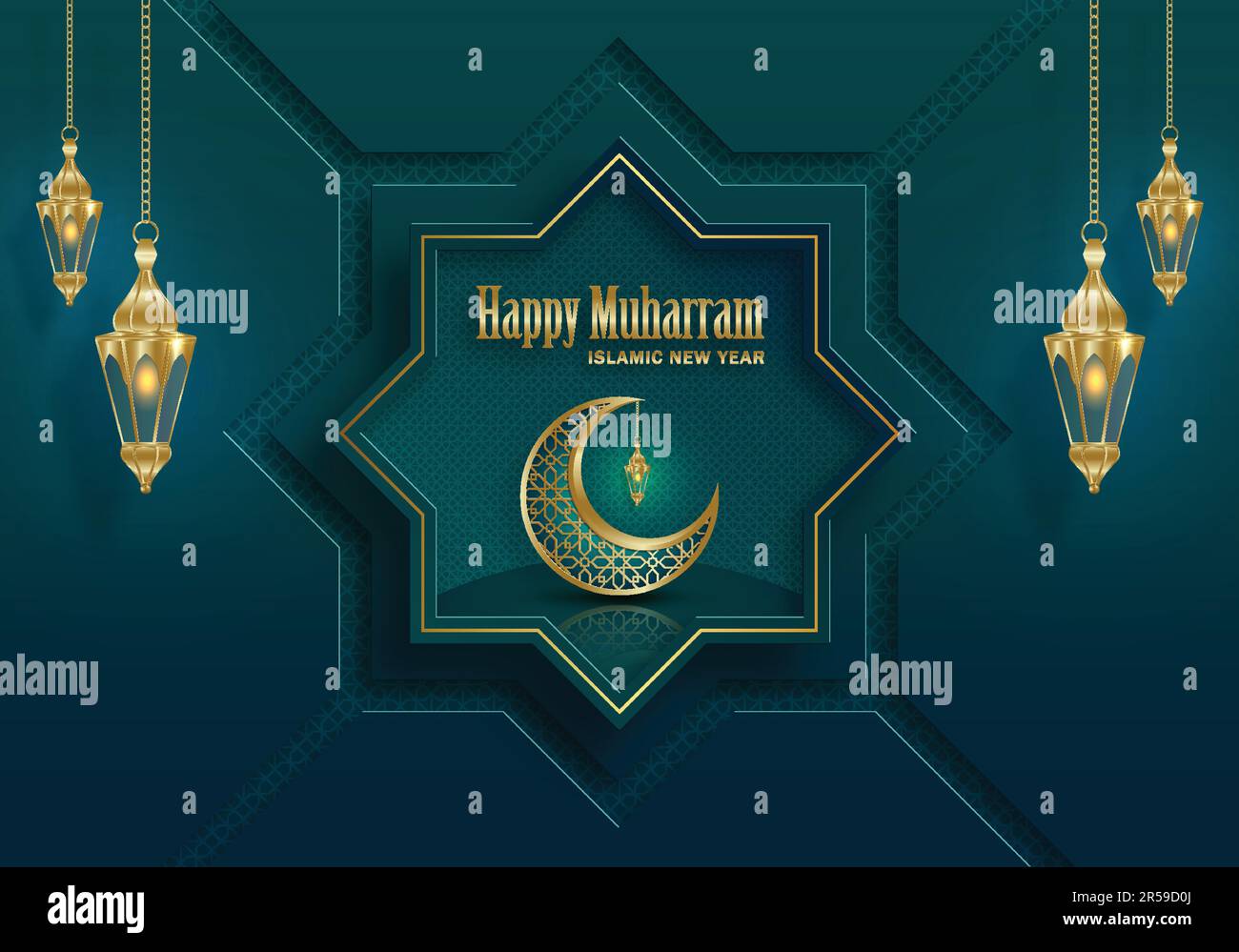 Happy Muharram, the Islamic New Year, new Hijri year design with gold ...