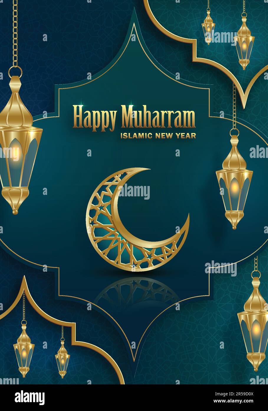 Happy Muharram, the Islamic New Year, new Hijri year design with gold ...