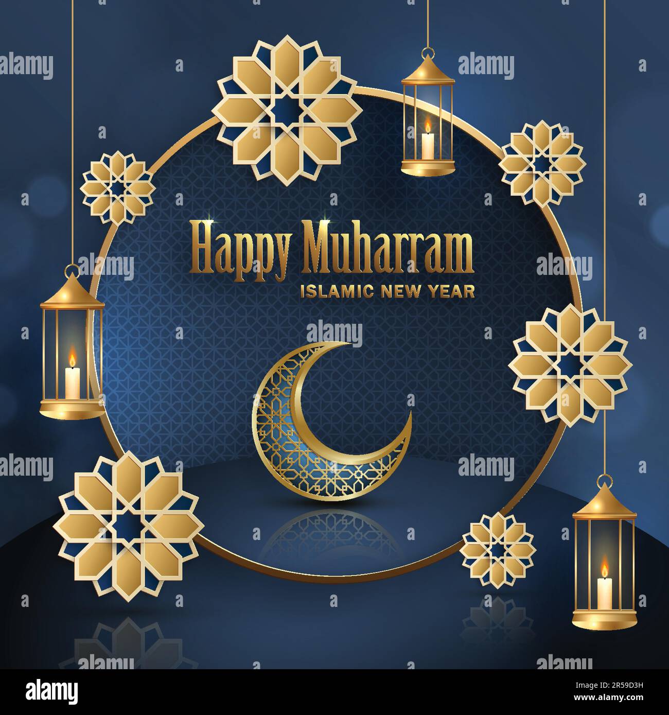 Happy Muharram, the Islamic New Year, new Hijri year design with gold ...