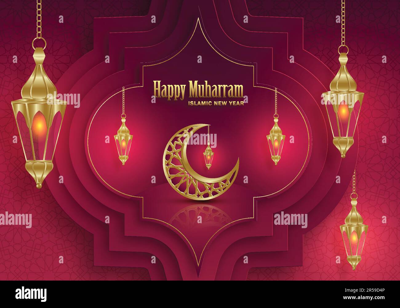 Happy Muharram, the Islamic New Year, new Hijri year design with gold ...