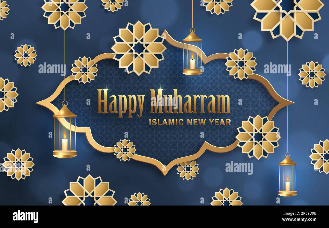 Happy Muharram, the Islamic New Year, new Hijri year design with gold ...