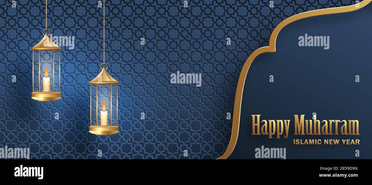 Happy Muharram, the Islamic New Year, new Hijri year design with gold ...