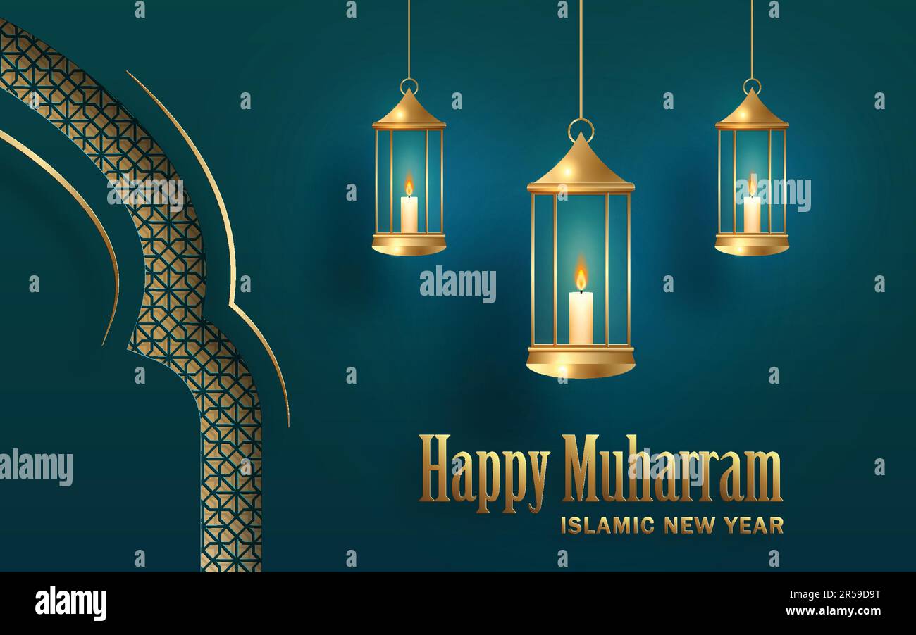Happy Muharram, the Islamic New Year, new Hijri year design with gold ...