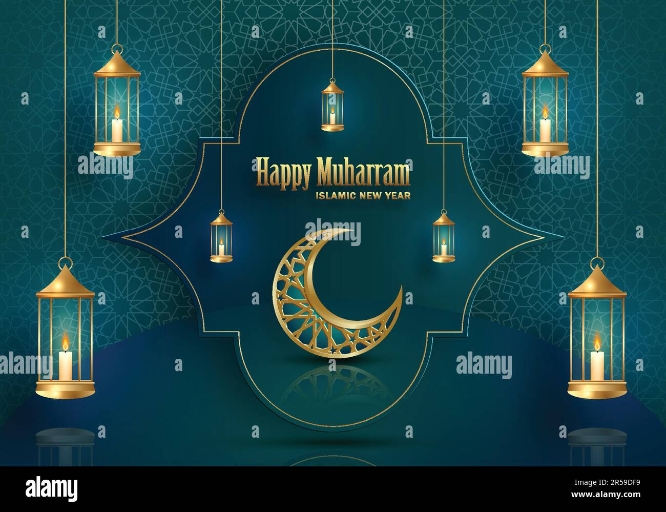 Happy Muharram, the Islamic New Year, new Hijri year design with gold ...