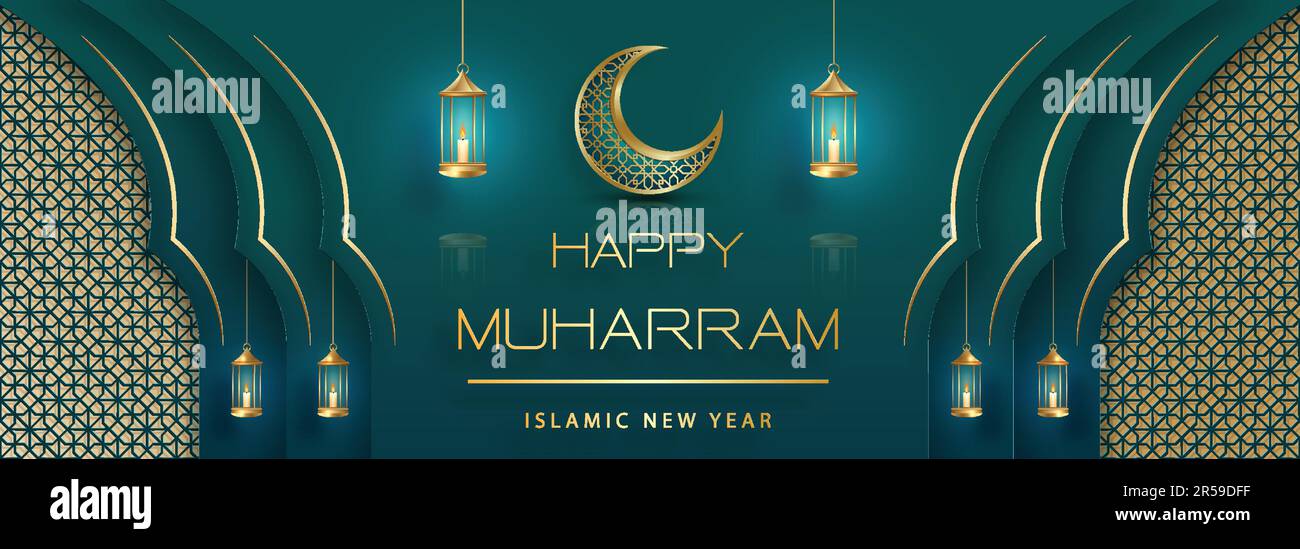 Happy Muharram, the Islamic New Year, new Hijri year design with gold ...
