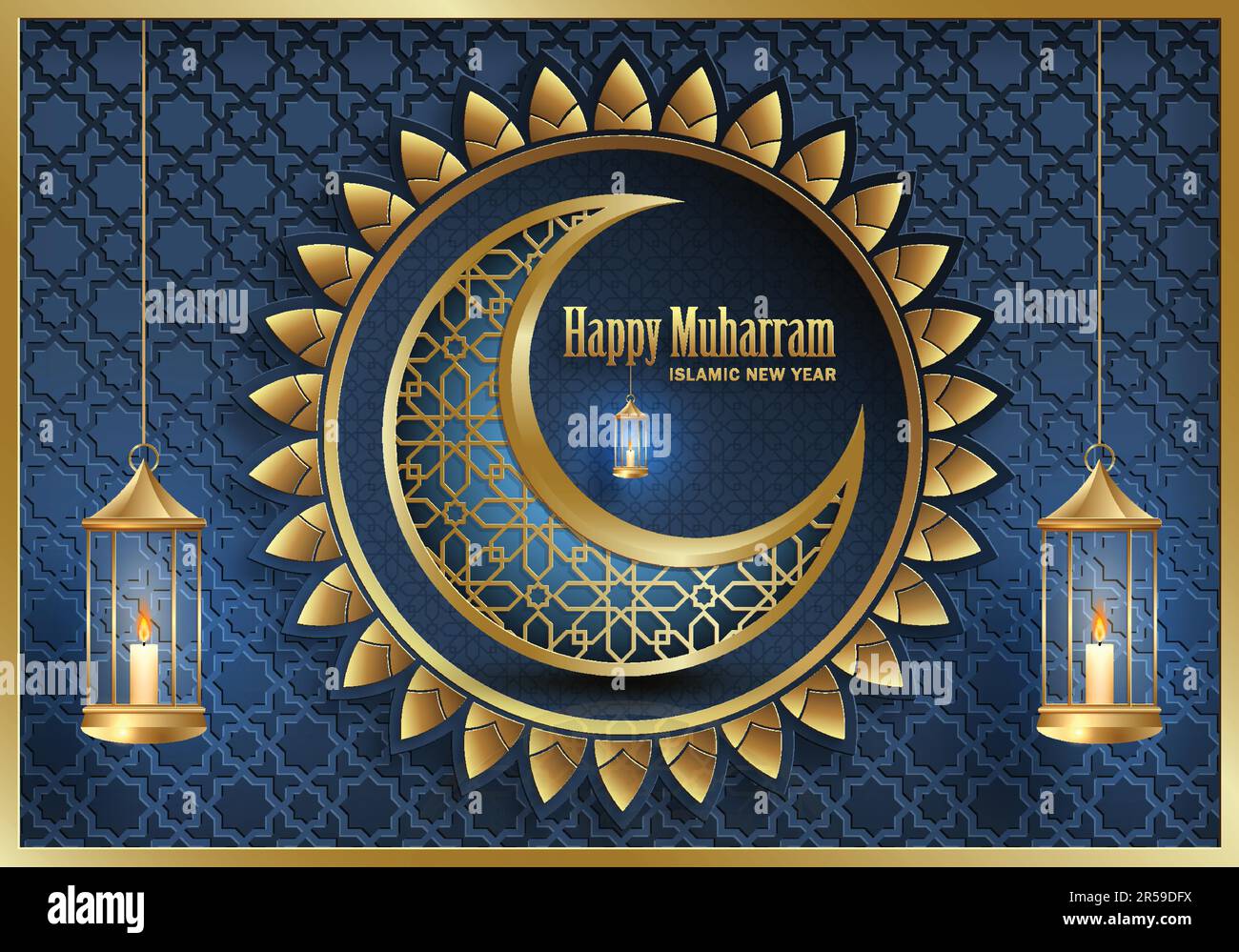 Happy Muharram, the Islamic New Year, new Hijri year design with gold ...