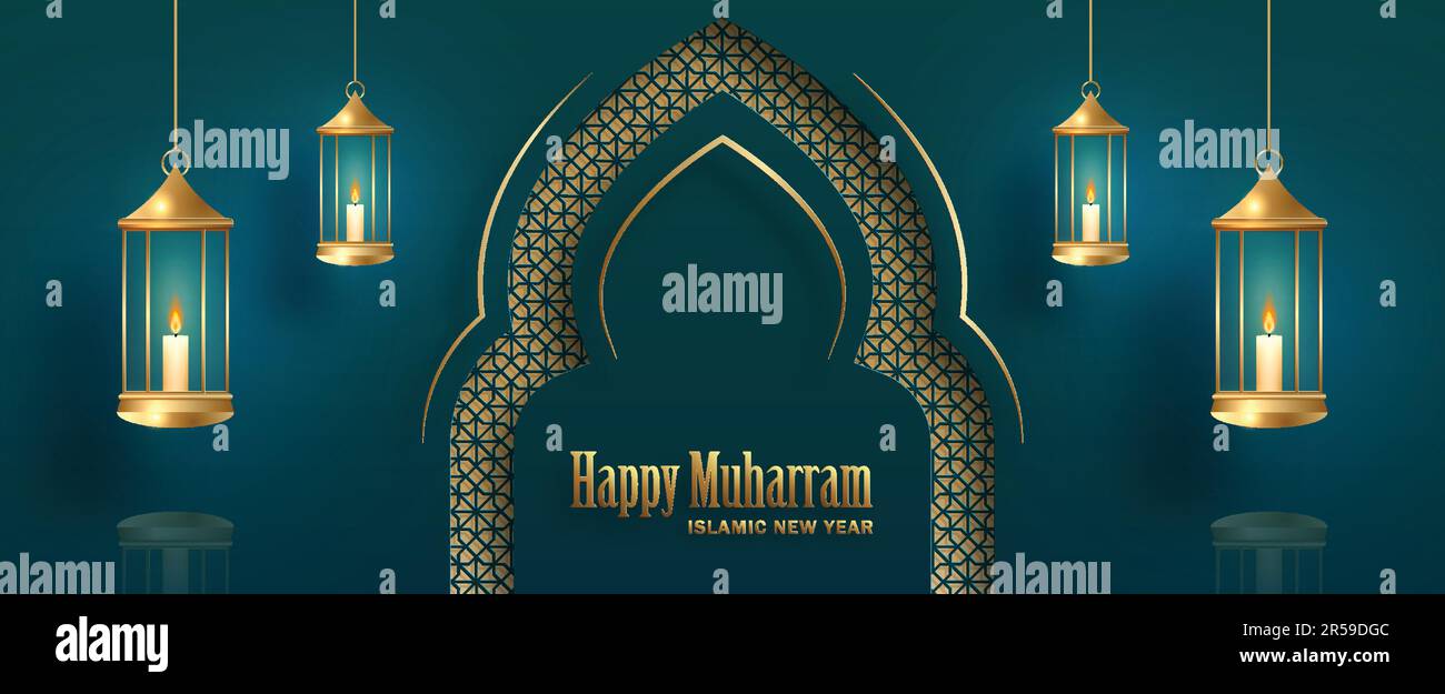 Happy Muharram, the Islamic New Year, new Hijri year design with gold ...
