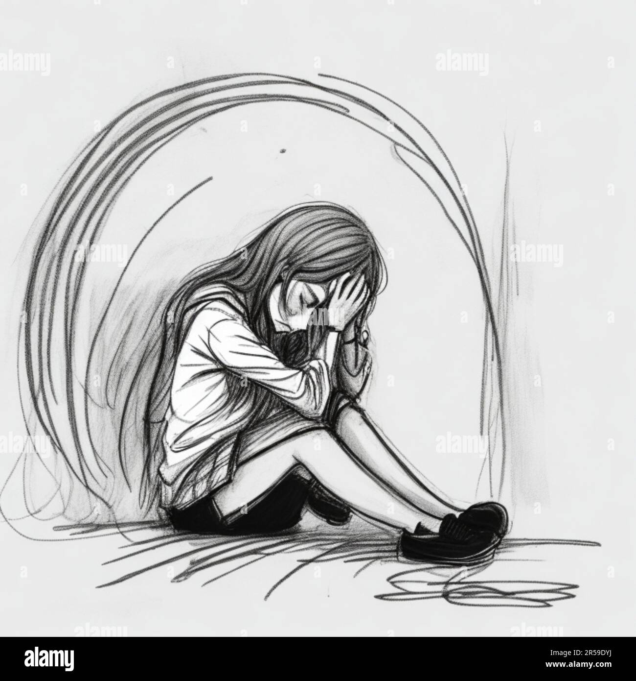 Sad Teenage Girl Crying Cartoon