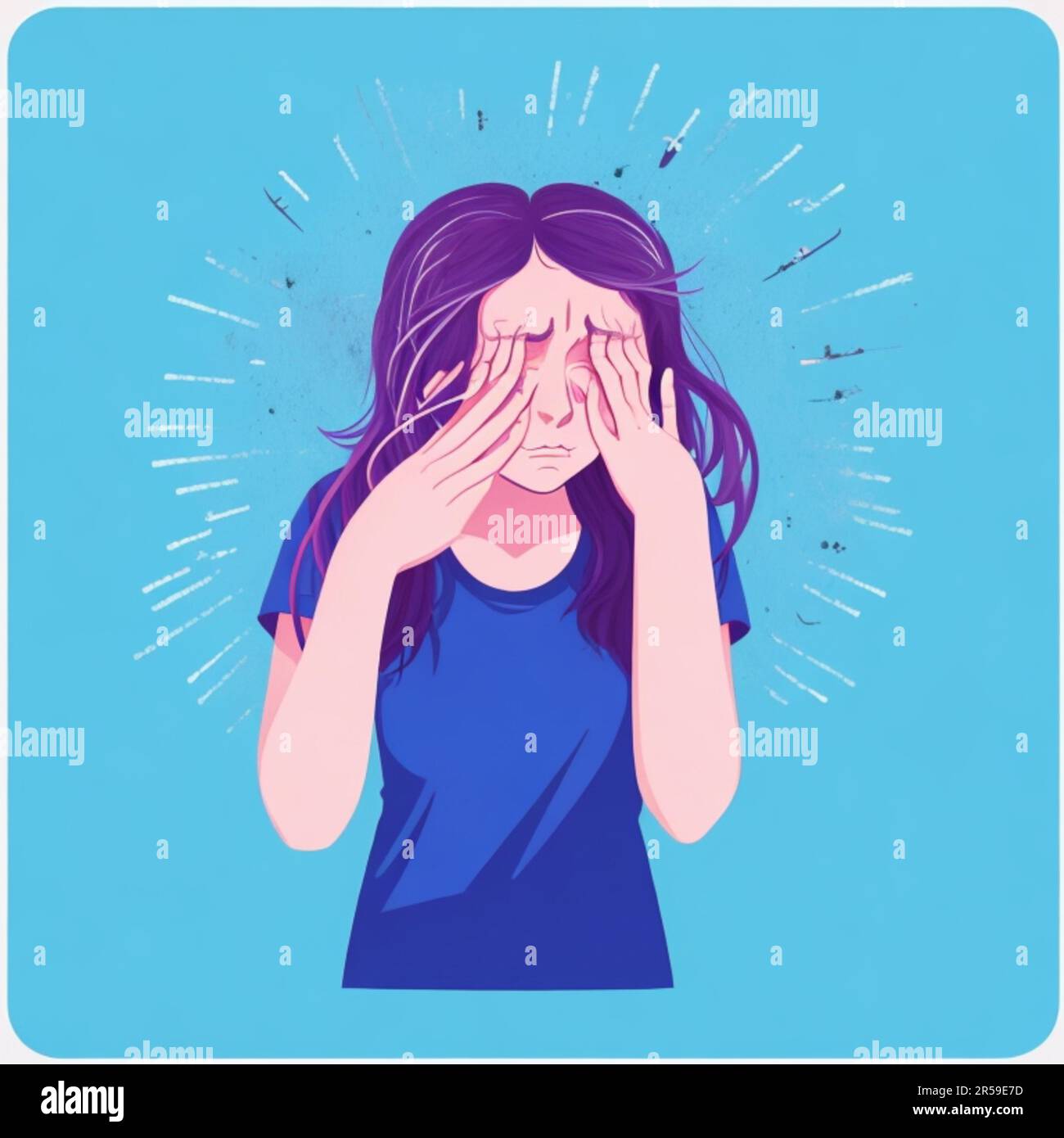 Cartoon draw with line art of young woman alone has a problem with ...