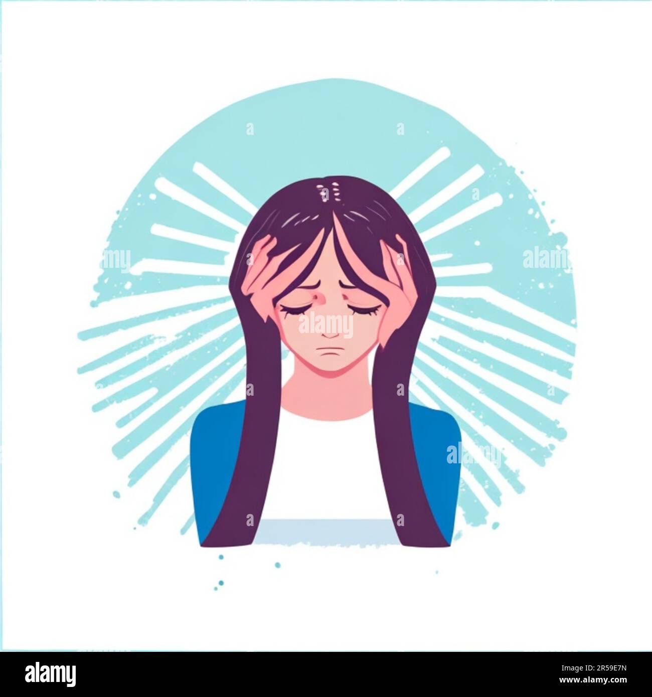 Cartoon draw with line art of young woman alone has a problem with ...