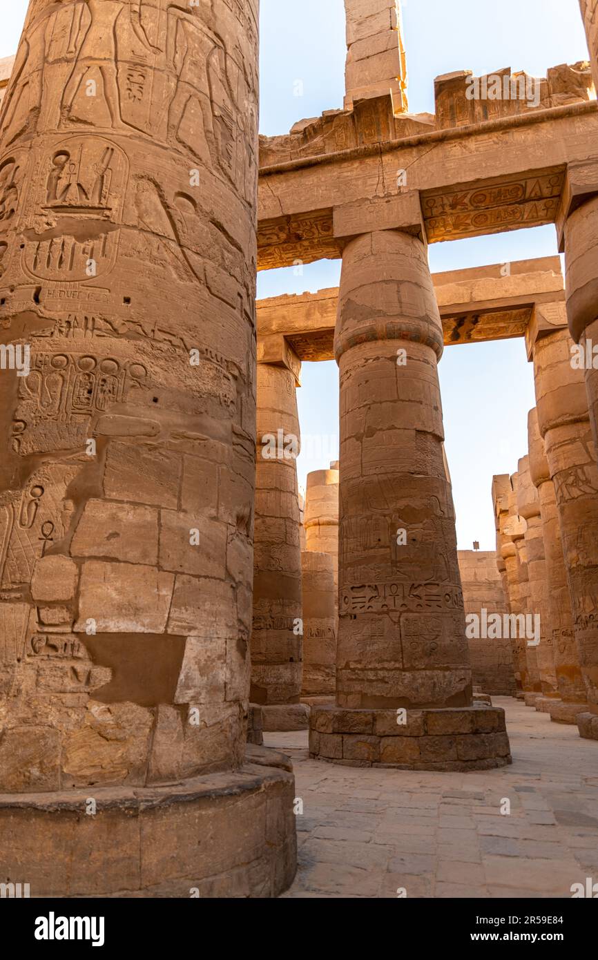 Tall pillars of ancient temple in south egypt Stock Photo - Alamy