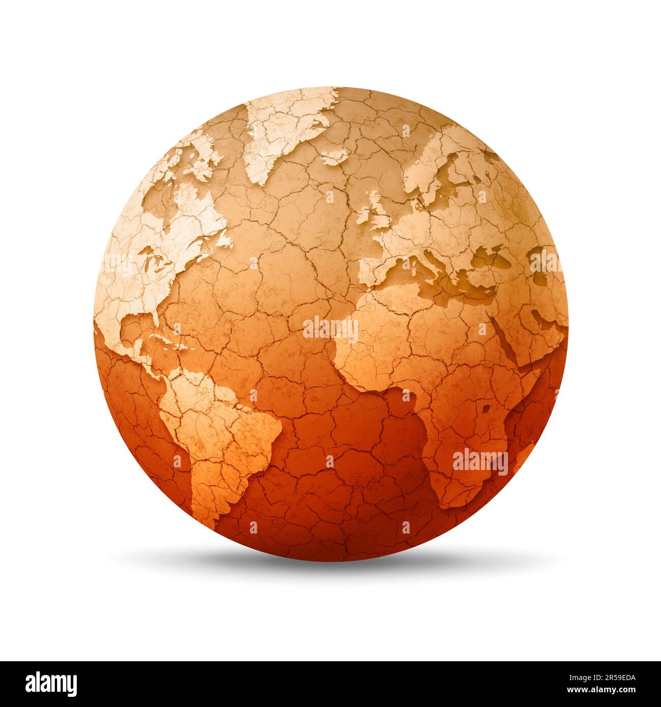 Dry and cracked world globe isolated on white background. Global ...