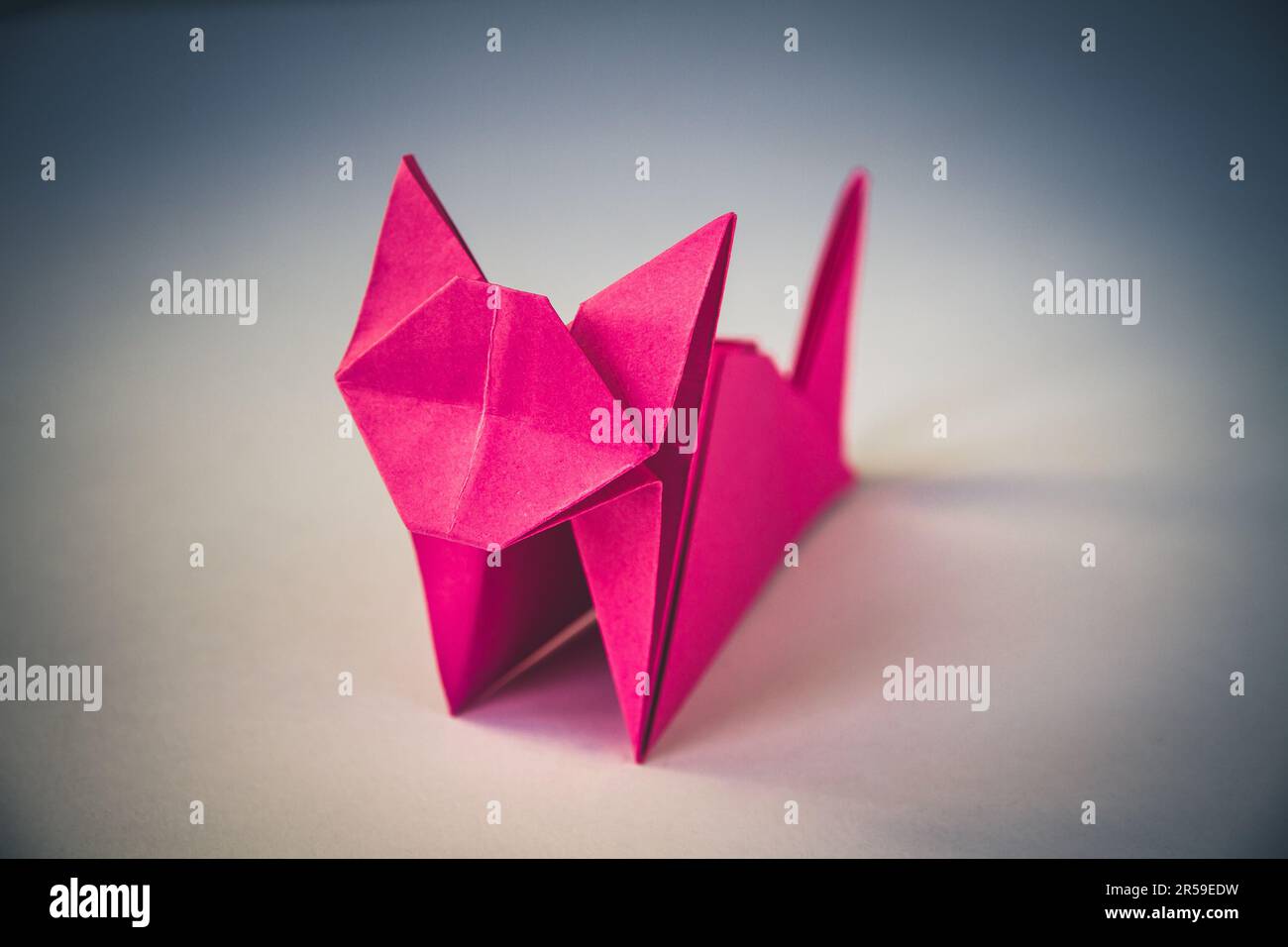 Pink paper cat origami isolated on a blank white background Stock Photo ...