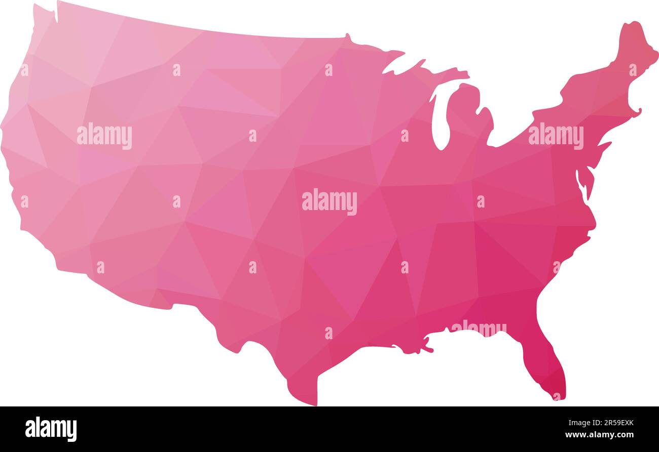 Low poly map of USA. Vector illustration made of pink triangles Stock ...