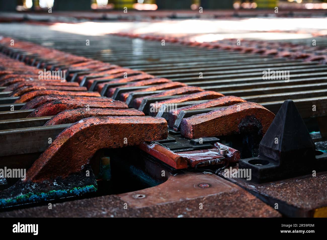 Process of copper refinement in electrolysis bath at plant Stock Photo ...