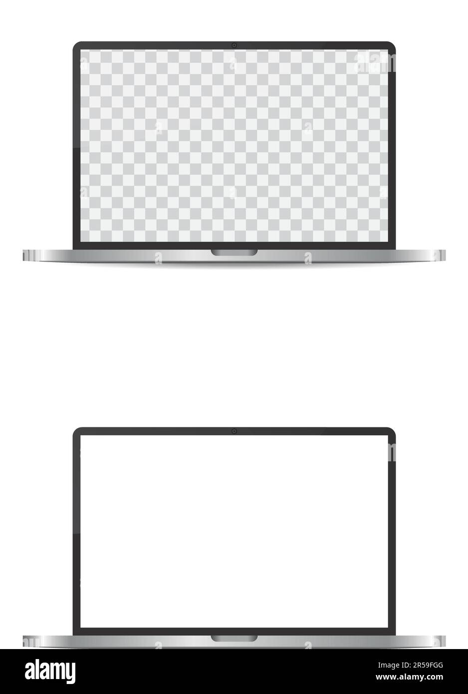 Realistic grey laptop or notebook mockup. Modern office device. 3D vector object with dropped ...