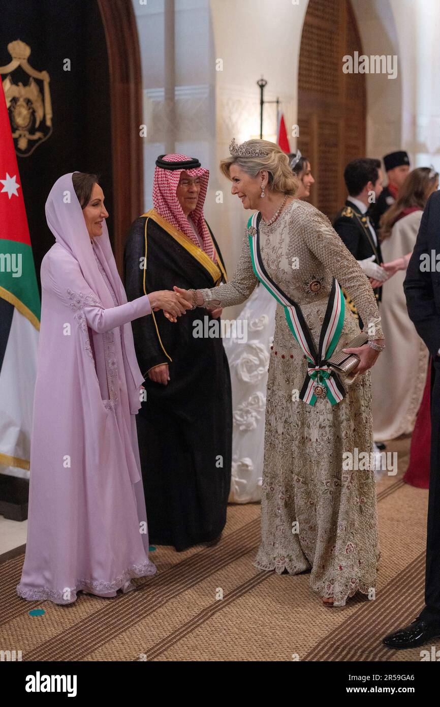 Amman, Jordan. 01st June, 2023. Queen Maxima of Netherlands salute the ...
