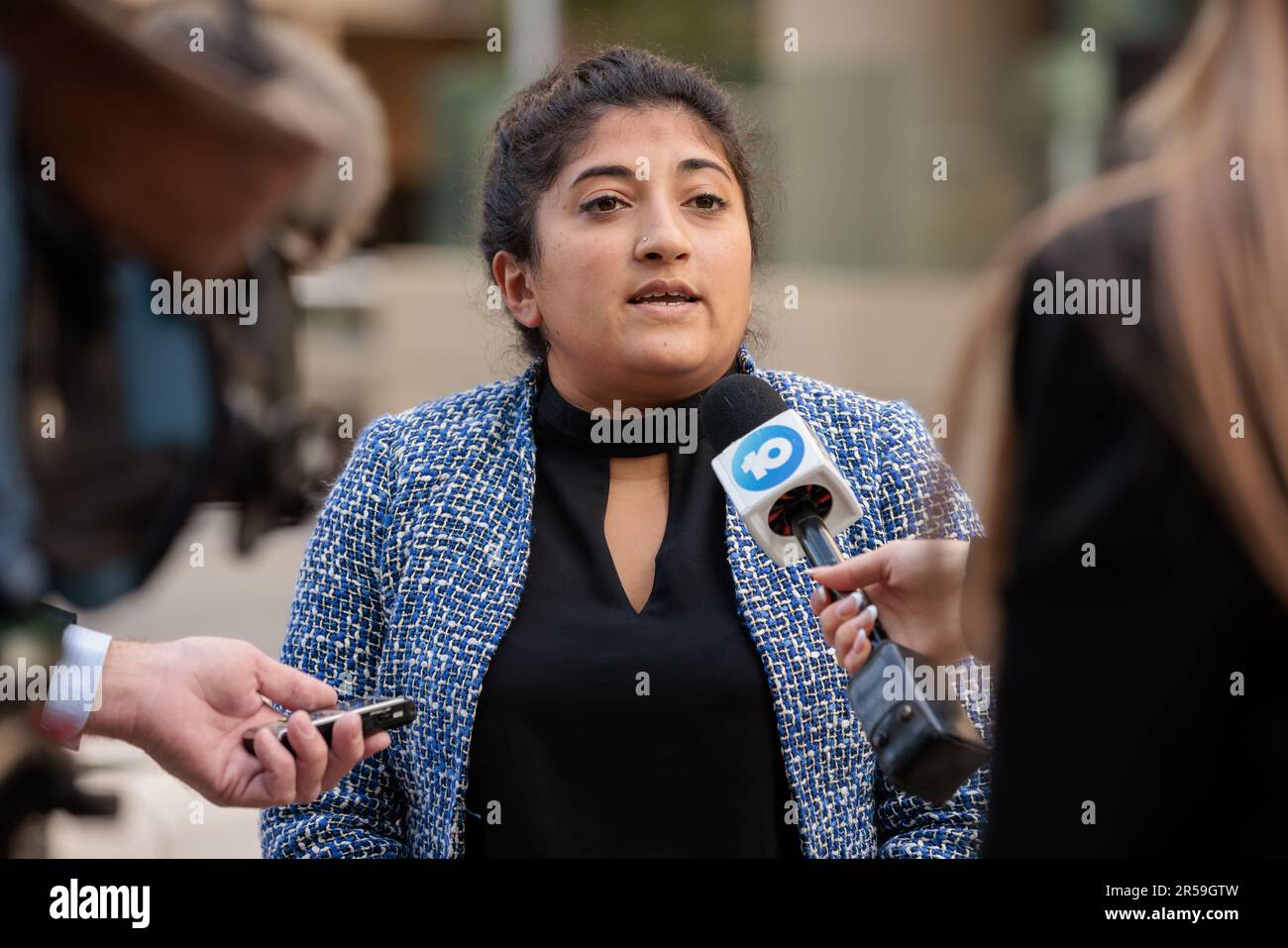 Zarah Burgess, lawyer for Kristen Morrissey talks to the media outside ...