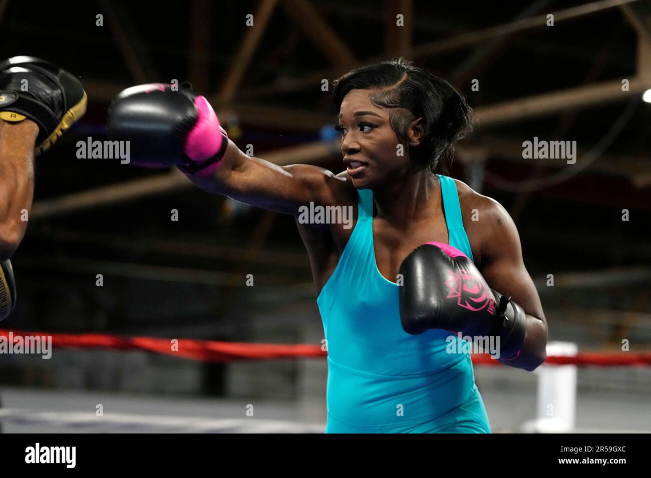Claressa Shields works in the ring, Tuesday, May 30, 2023, in Detroit ...