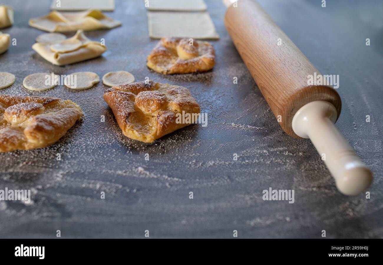 Baked and unbaked puff pastry. Baking preparation Stock Photo - Alamy