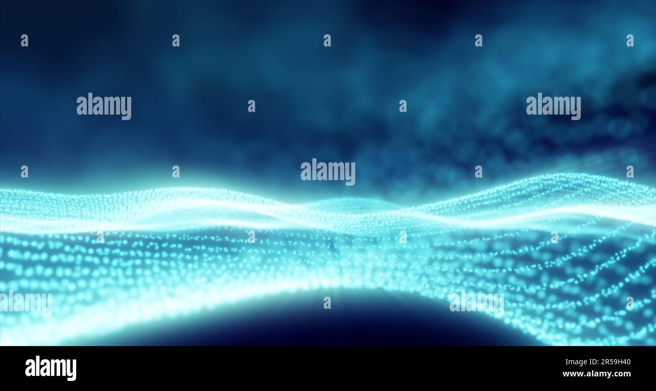 Abstract blue energy magic waves from glowing particles and lines ...