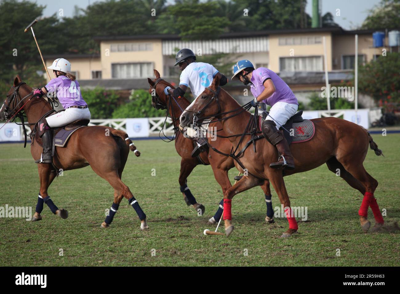 Polo players compete for the ball during the Ladies Polo invitation ...