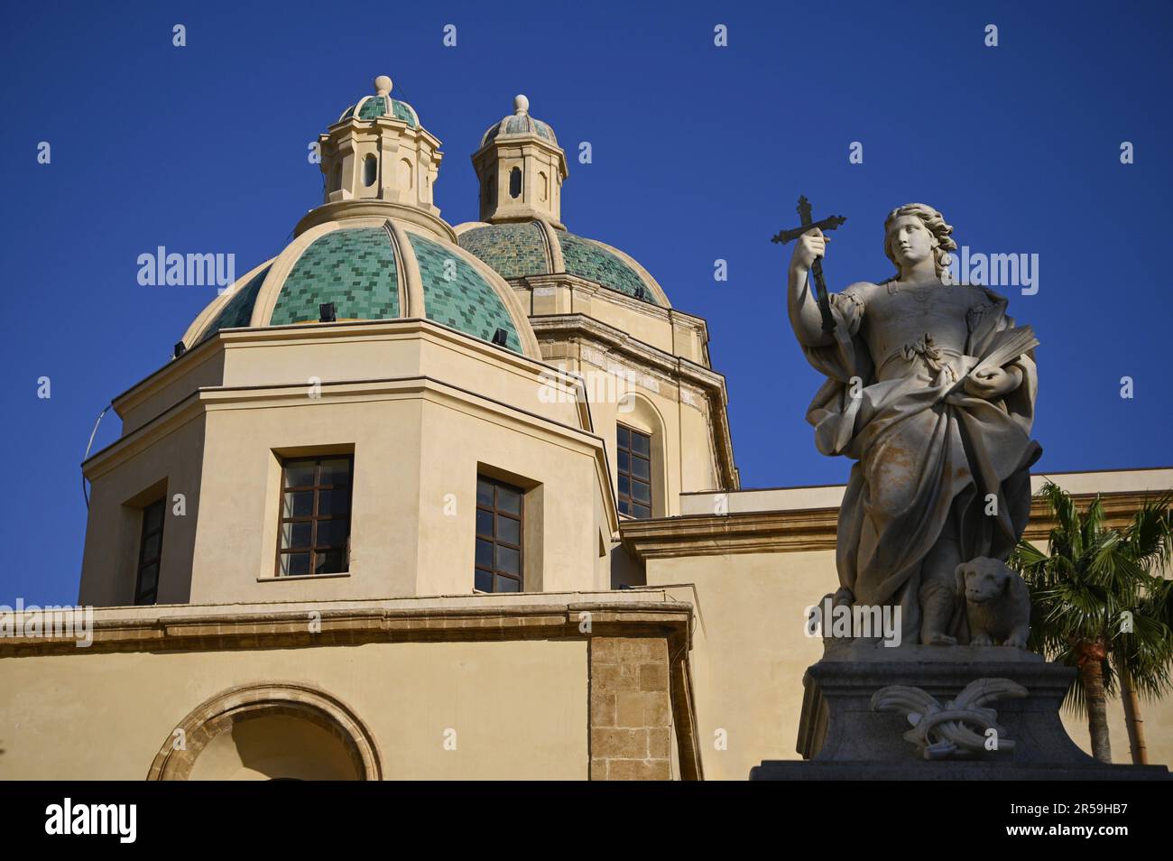 Marble sculpture of Saint Vitus on the exterior of the Sicilian Baroque ...