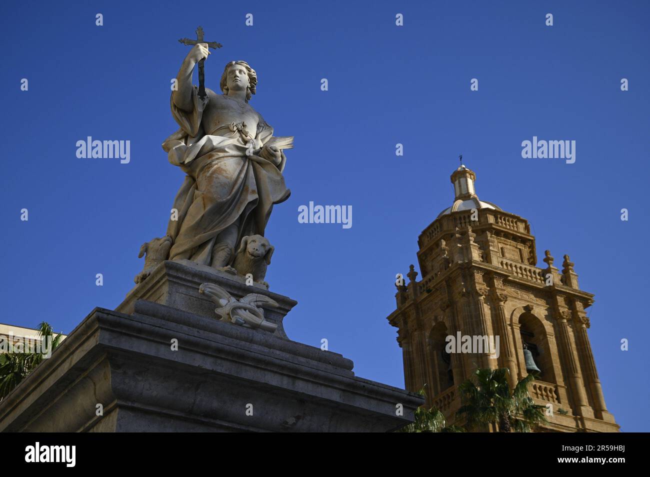 Marble sculpture of Saint Vitus on the exterior of the Sicilian Baroque ...